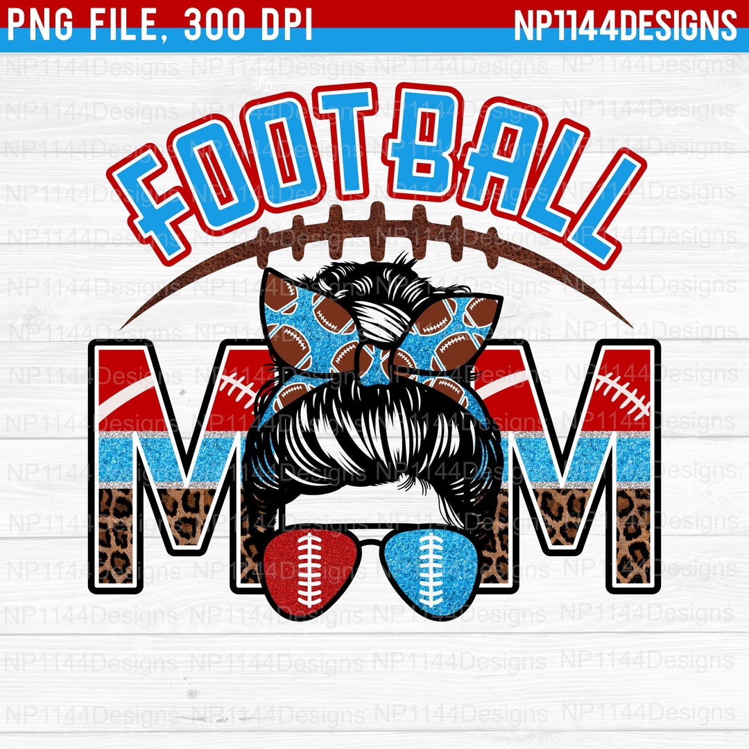 Football Mom PNG: Red and Baby Blue Team Spirit, Messy Bun Design ...