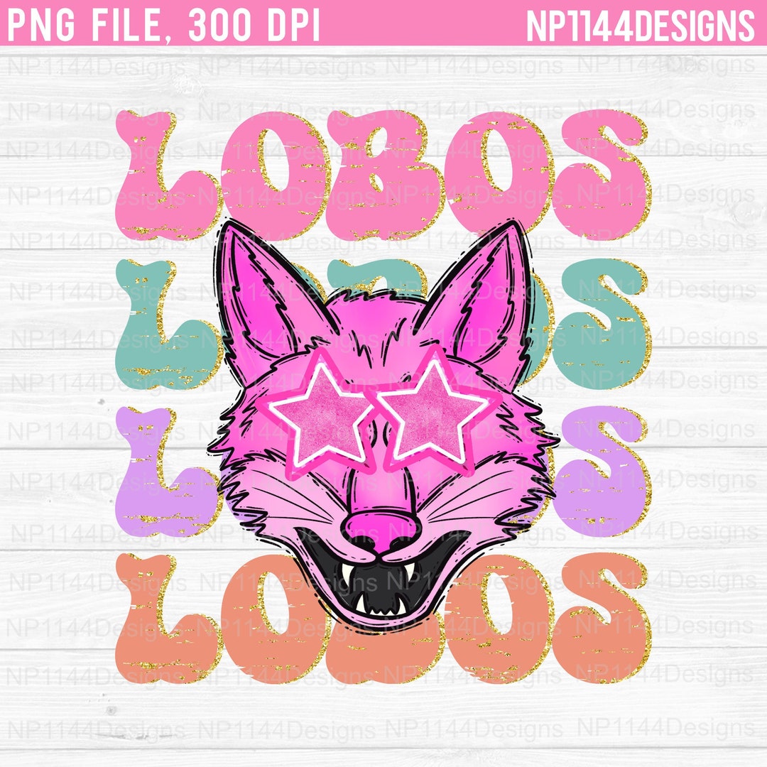 Lobos Preppy Mascot PNG: Pink, School Mascot, Star Eyes Design (digital ...