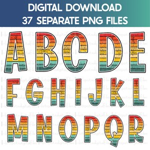 Distressed Retro Summer Alphabet Bundle PNG, Sublimation Elements ...