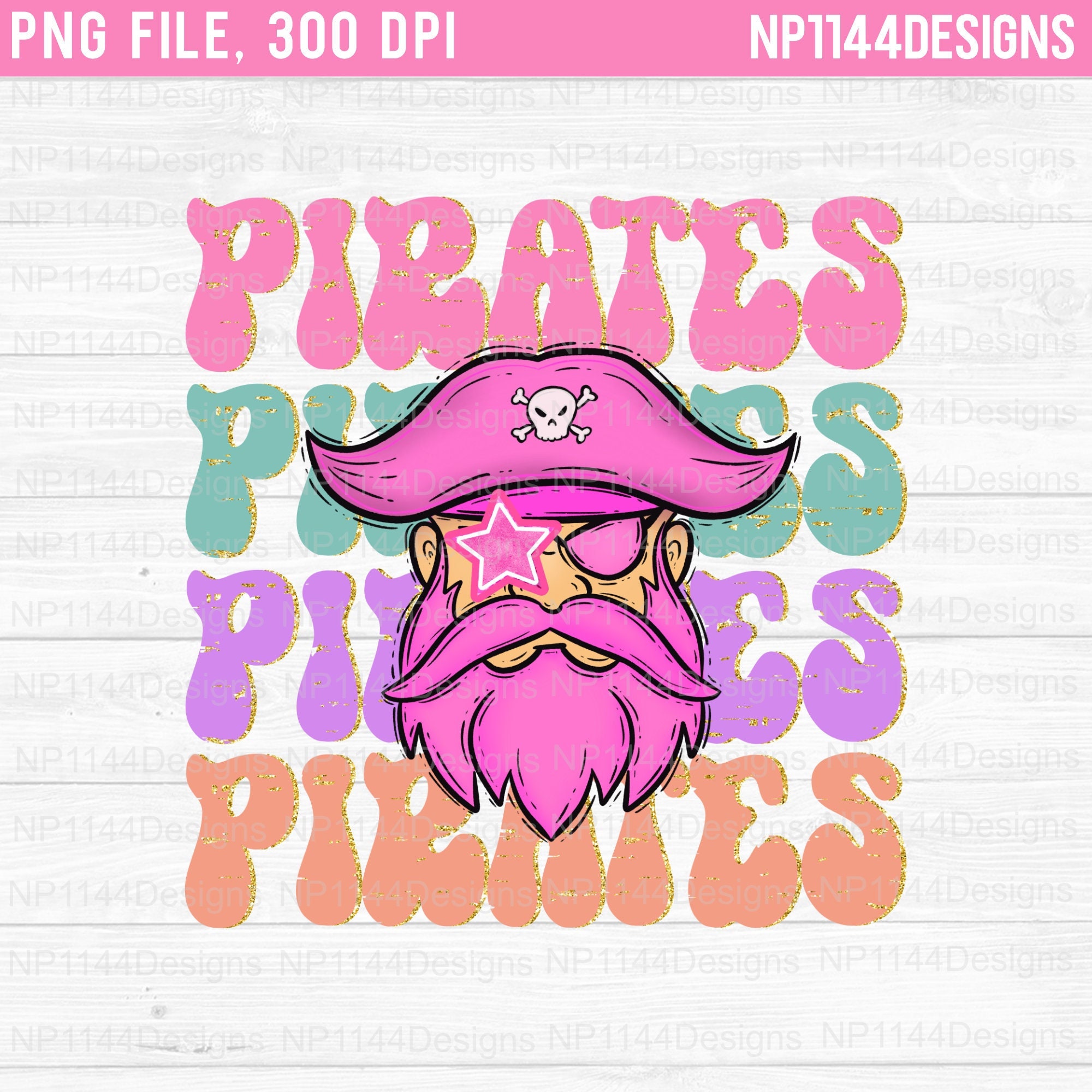Pirates Preppy Mascot PNG: Pink School Mascot, Retro Sublimation Design ...