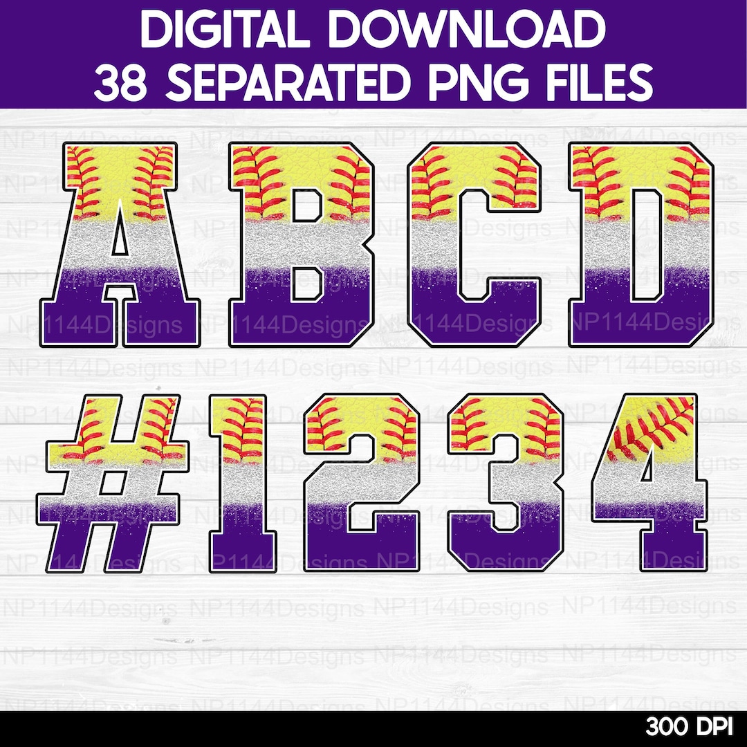 Softball Alphabet Bundle PNG, Purple and White/silver Team Colors ...