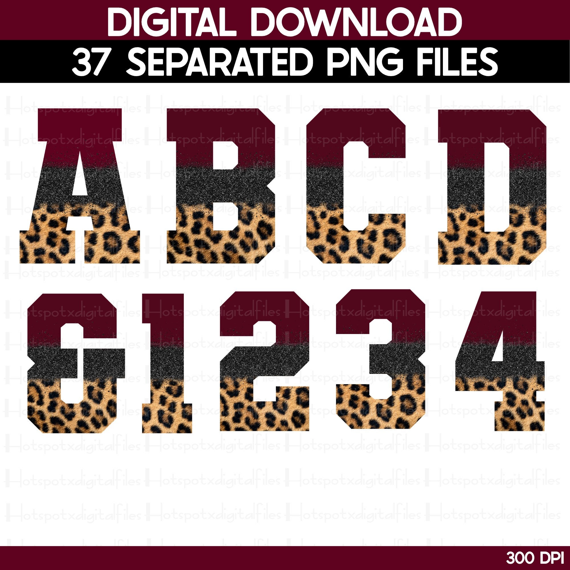 Half Leopard Maroon and Black Alphabet Bundle Sublimation PNG - Etsy