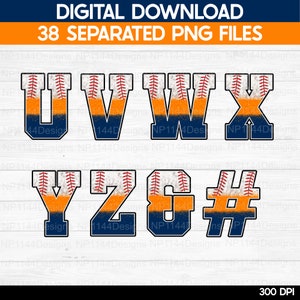Baseball Alphabet PNG Bundle: Navy Blue & Orange Varsity Letters ...
