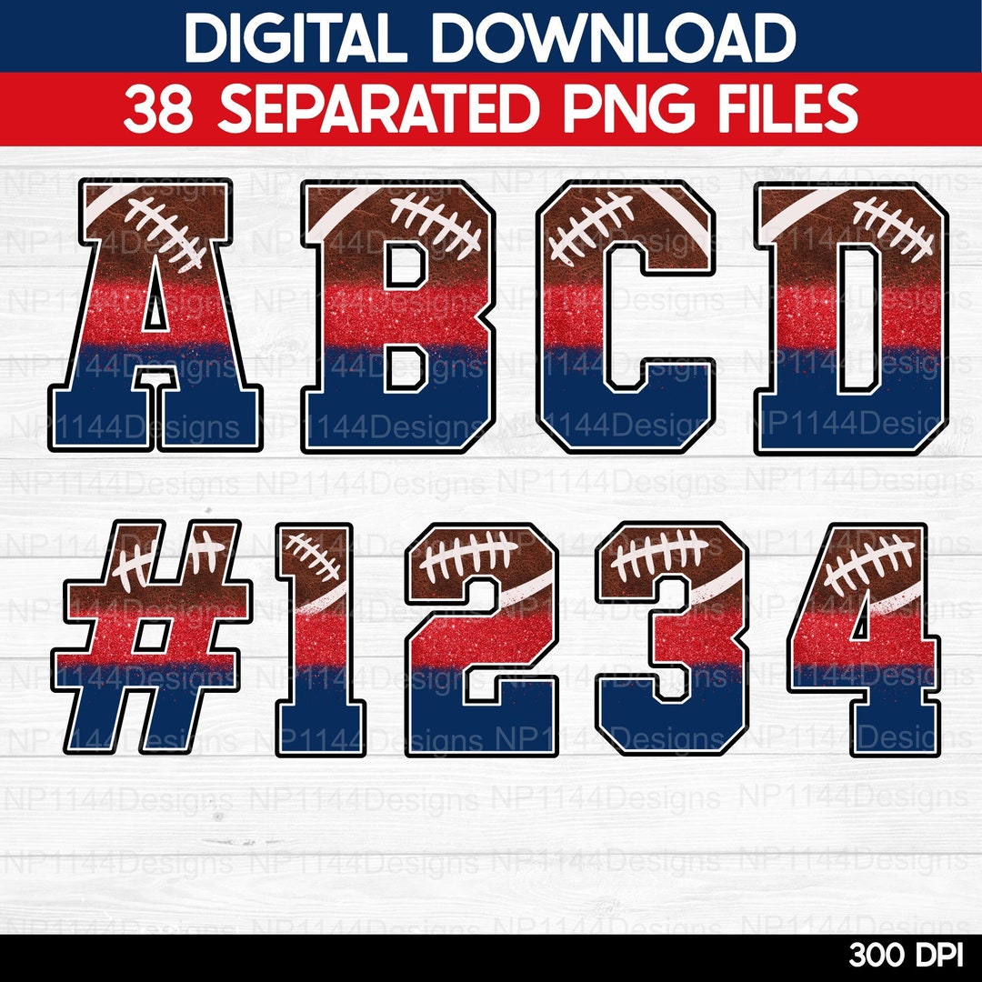 Football Alphabet Bundle PNG, Navy Blue and Red Team Colors ...