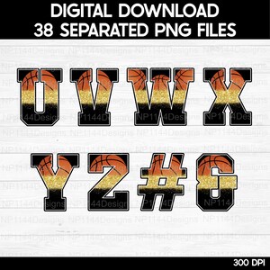 Basketball Alphabet Bundle PNG, Black and Gold Team Spirit, Sublimation ...