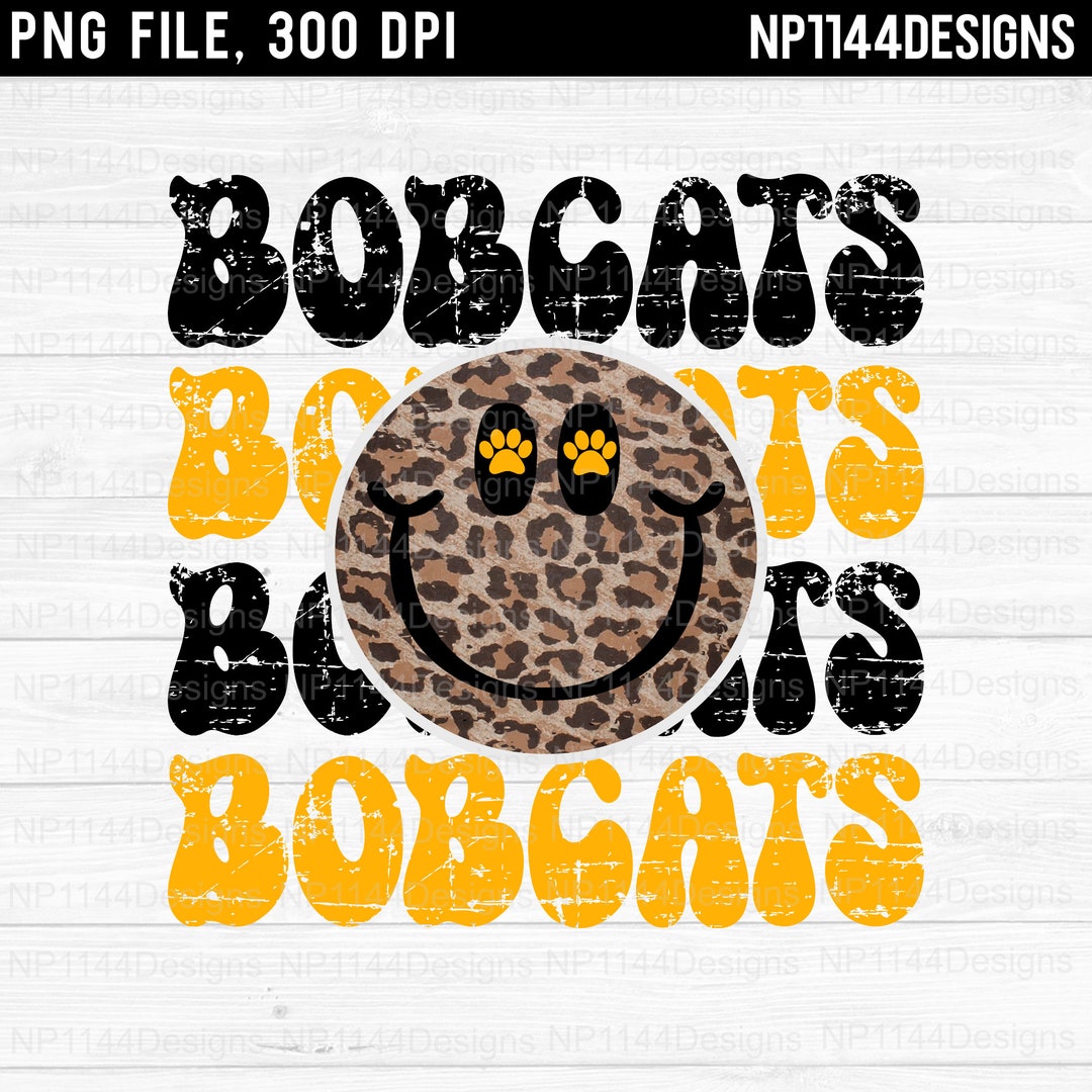 Bobcats Black and Yellow PNG, School Mascots, Retro Groovy Sublimation ...