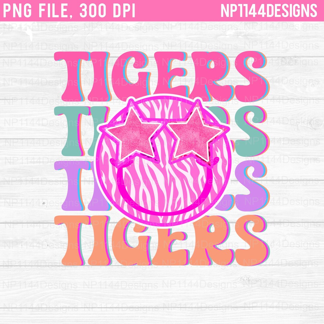 Tigers Preppy Mascot PNG, , Pink Star Eyes, Preppy Smiley, Tiger Print ...
