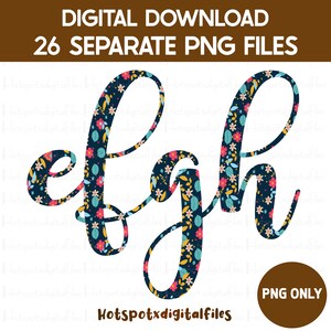 Alphabet Bundle PNG, Sublimation Letters, Flowers Pattern Clipart ...