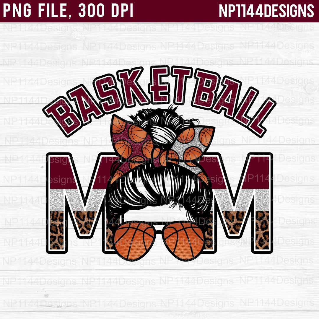 Basketball Mom PNG: Maroon and White/silver Team Spirit, Messy Bun ...