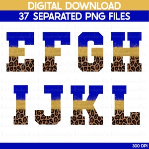 Half Leopard Royal Blue and Gold Alphabet Bundle Sublimation - Etsy