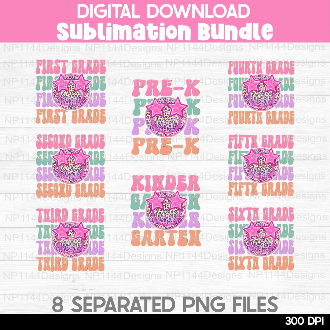 Back to School Bundle PNG, Pre-k, Kindergarten, 1st-6th Grade, Preppy ...