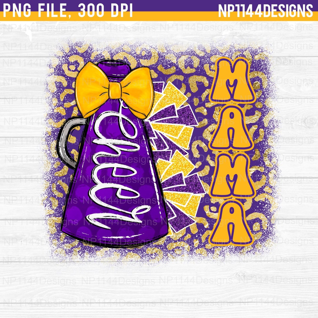 Cheer Mama PNG: Purple & Gold Team Spirit, Cheer Leopard Design ...