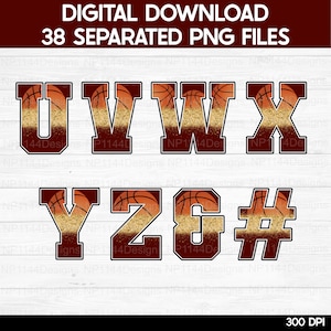 Basketball Maroon and Gold Glitter Alphabet Bundle PNG, Sublimation ...