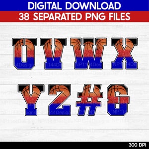 Basketball Blue and Red Alphabet Bundle PNG, Sublimation Letters ...