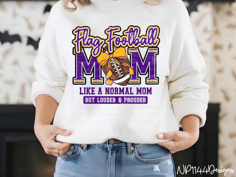 Flag Football Mom PNG, Purple & Gold Team Spirit, Distressed, Coquette ...