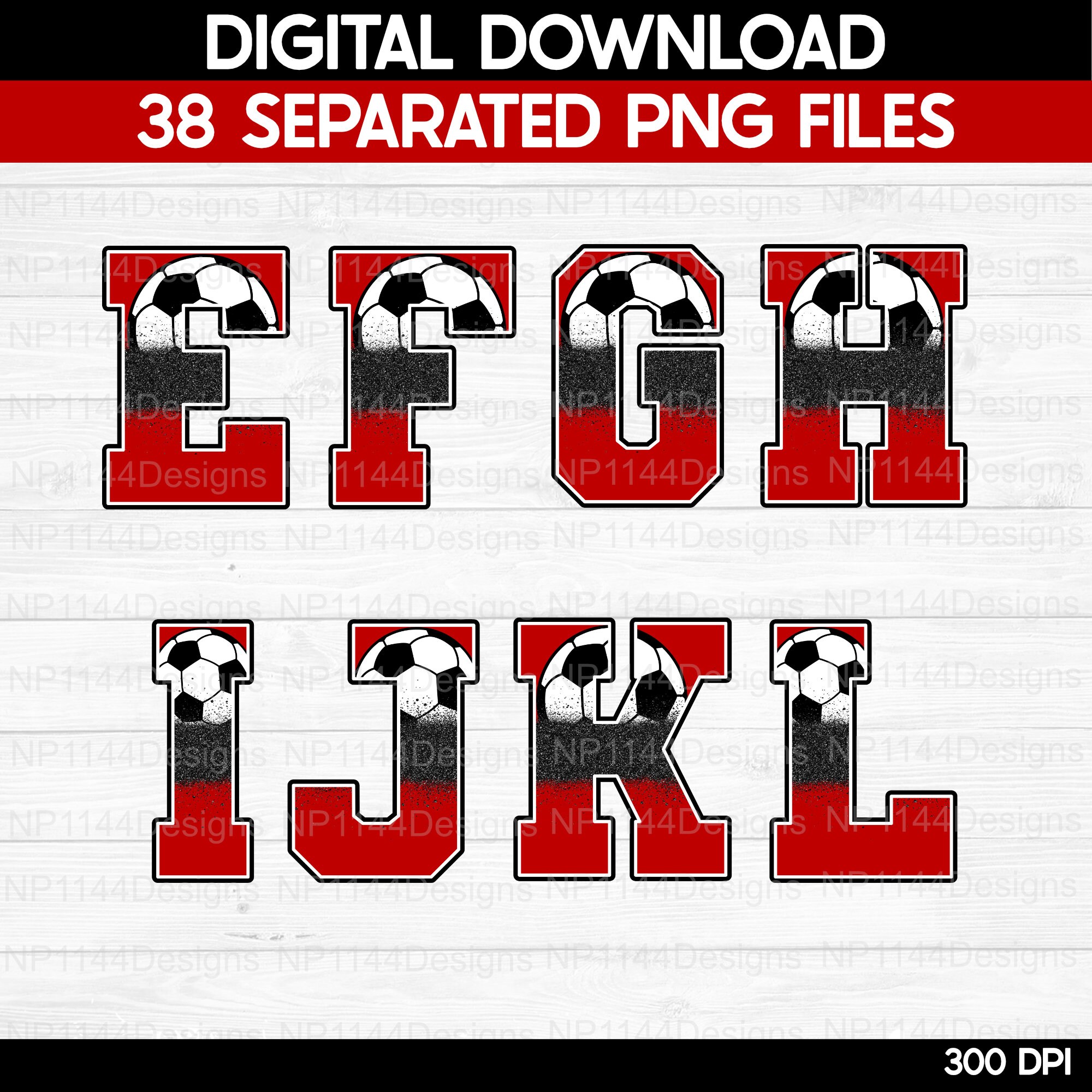 Soccer Alphabet PNG Bundle: Red and Black Varsity Letters (digital ...