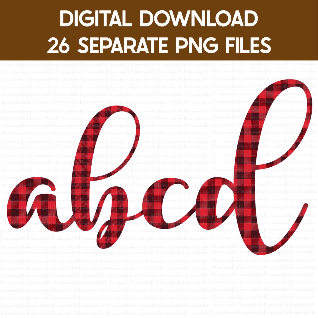Red Buffalo Plaid Alphabet Bundle, Sublimation Handwritten Letters PNG ...
