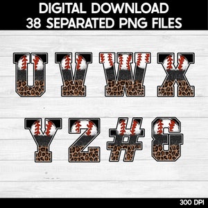 Baseball Leopard Print Alphabet Bundle PNG, Sublimation Letters ...