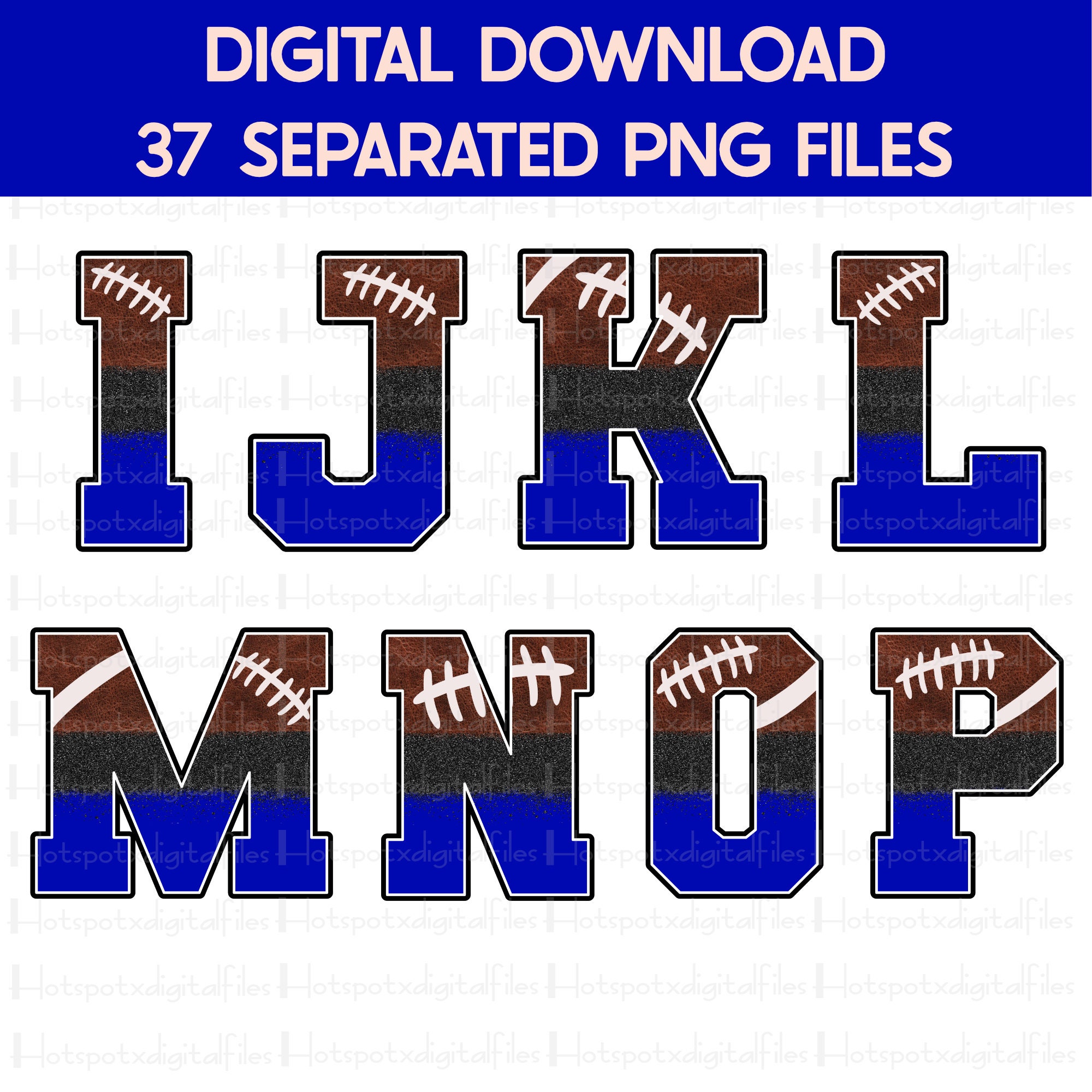 Football Royal Blue and Black Glitter Alphabet Bundle PNG - Etsy