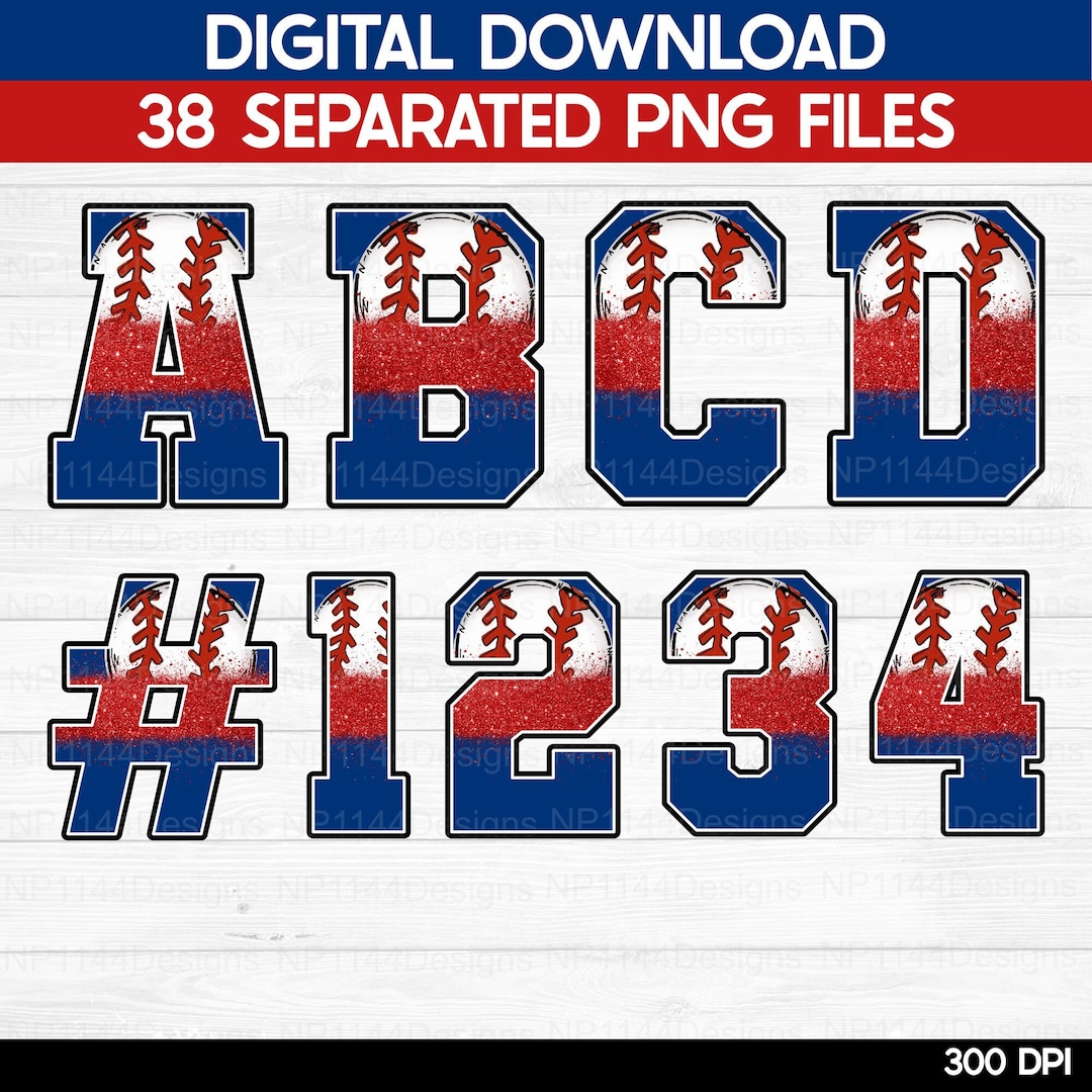 Baseball Alphabet Bundle PNG, Navy Blue and Red Team Colors ...