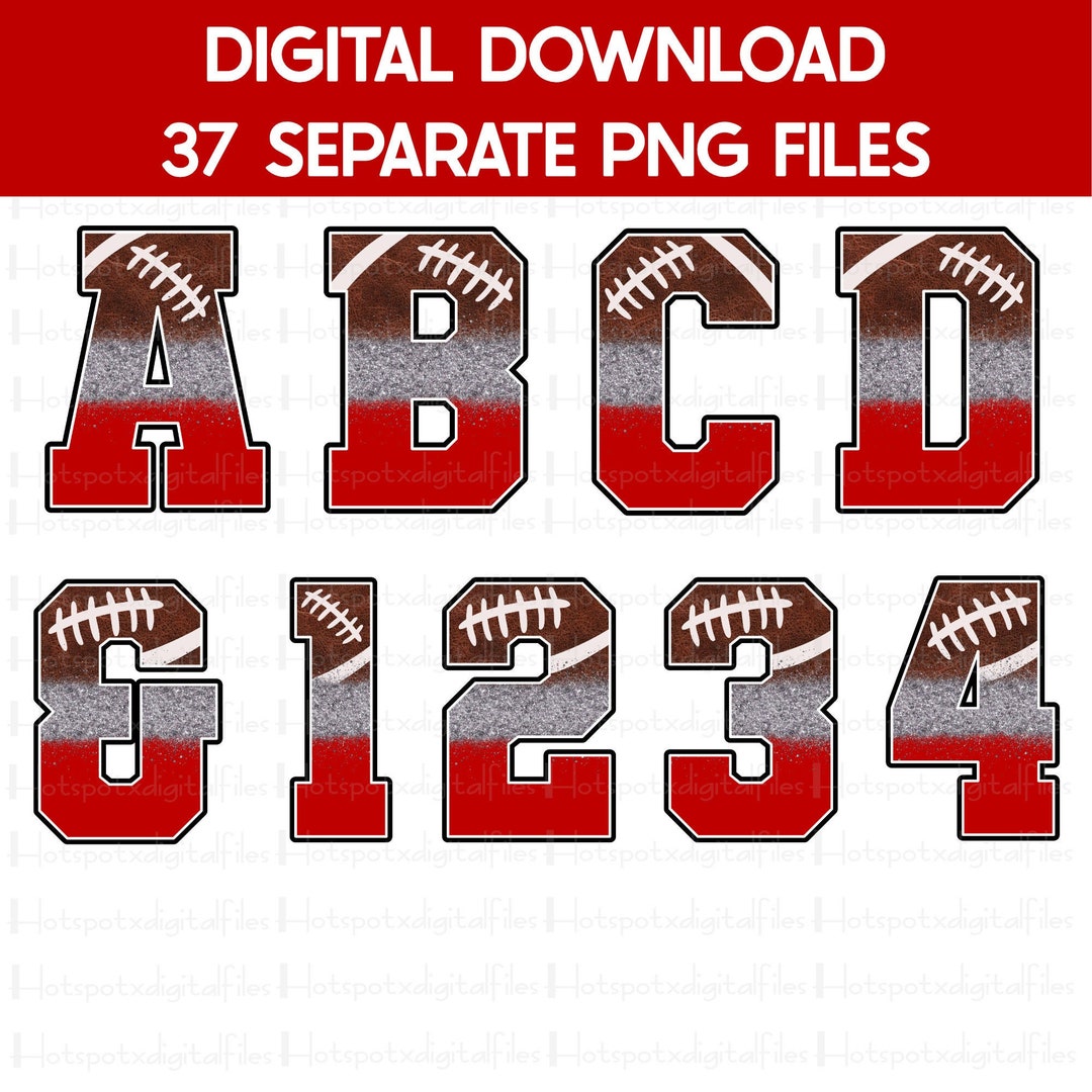 Football Red Alphabet Bundle PNG, Football Team Colors, Sublimation ...