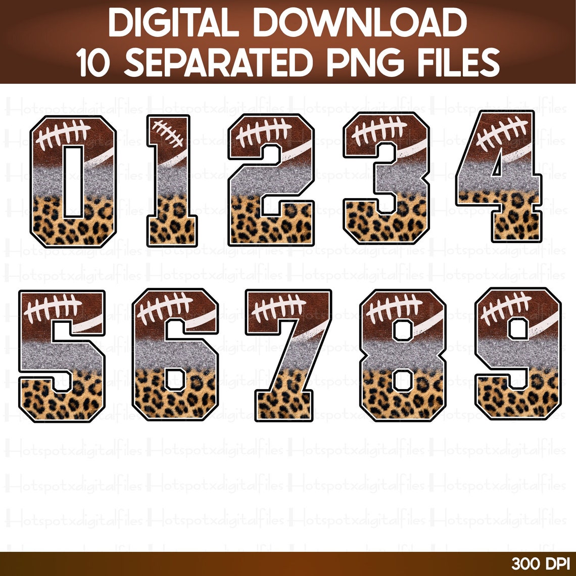 Football Leopard Print Numbers 0-9 Sublimation Letters - Etsy