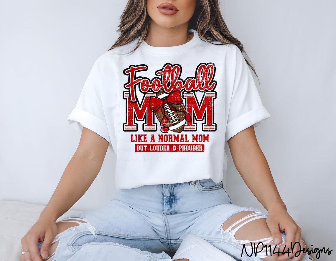 Football Mom PNG: Red Team Spirit, Distressed, Sublimation Design ...