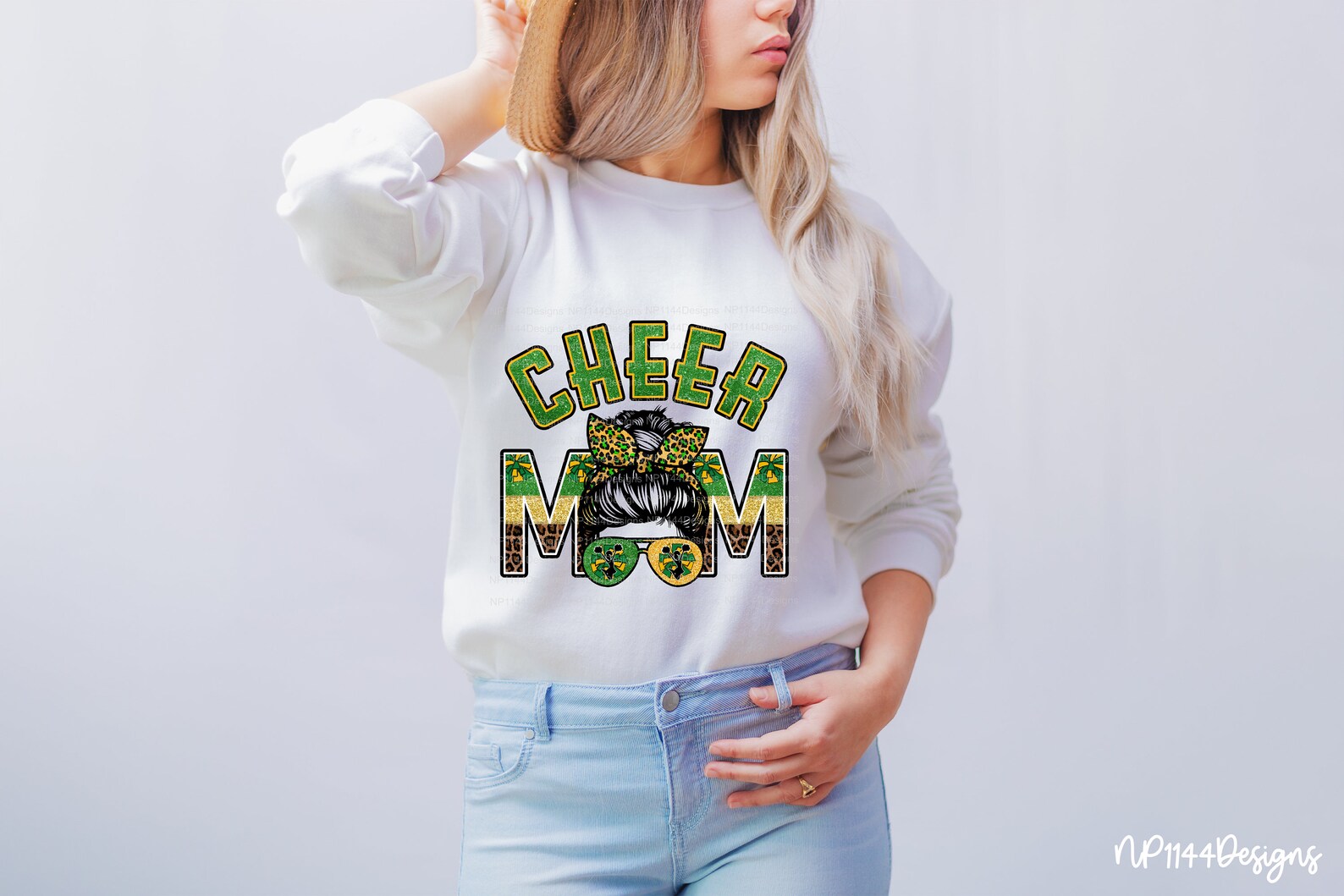Cheer Mom PNG Glitter Green and Gold Team Colors Leopard - Etsy