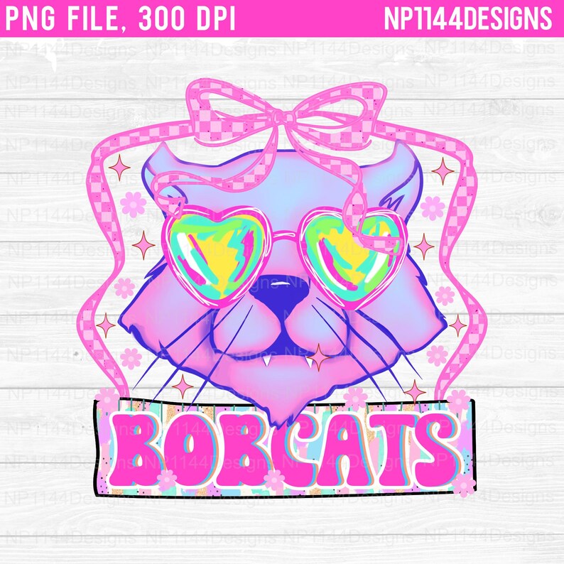 Bobcats Preppy Mascot PNG: Pink, School Mascot, Coquette Bow Design ...