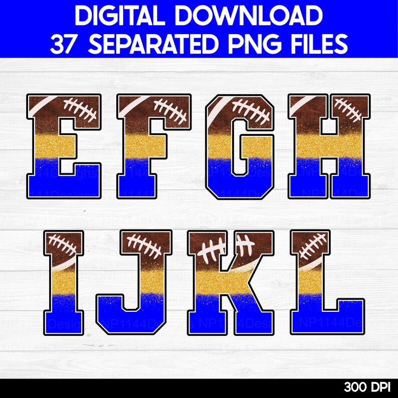 Football Alphabet PNG Bundle: Royal Blue & Gold, Varsity Letters and ...