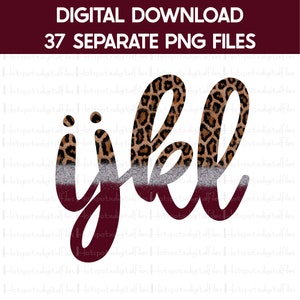 Dark Maroon Leopard Print Alphabet Bundle, Sublimation PNG Designs ...