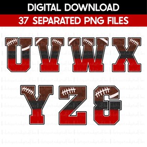 Football Red and Black Glitter Alphabet Bundle PNG, Sublimation Letters ...