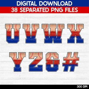 Baseball Alphabet Bundle PNG, Blue and Red Team Colors, Sublimation ...