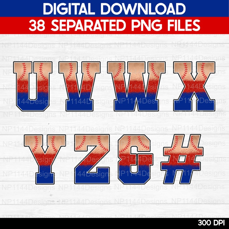 Baseball Alphabet Bundle PNG Blue and Red Team Colors - Etsy