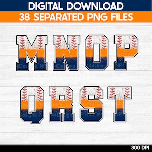 Baseball Alphabet PNG Bundle: Navy Blue & Orange Varsity Letters ...