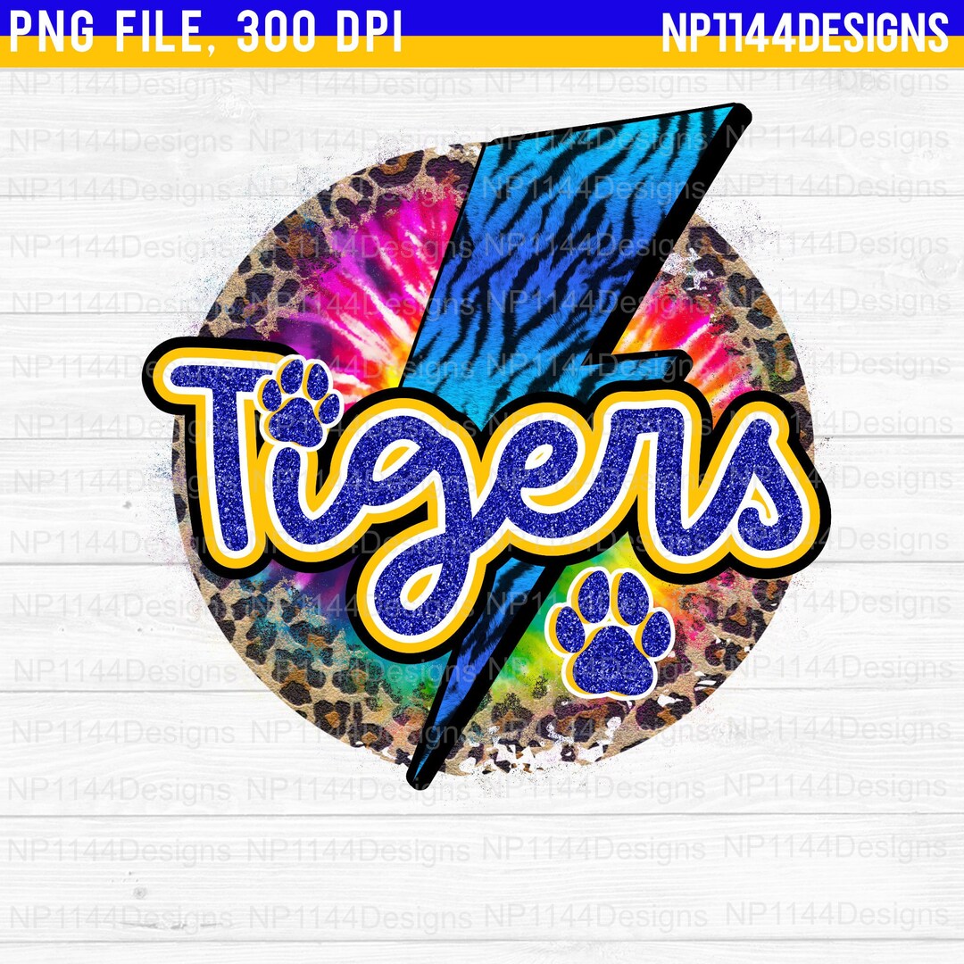 Tigers Tie Dye Lightning Bolt PNG, Blue and Yellow Gold Team Colors ...