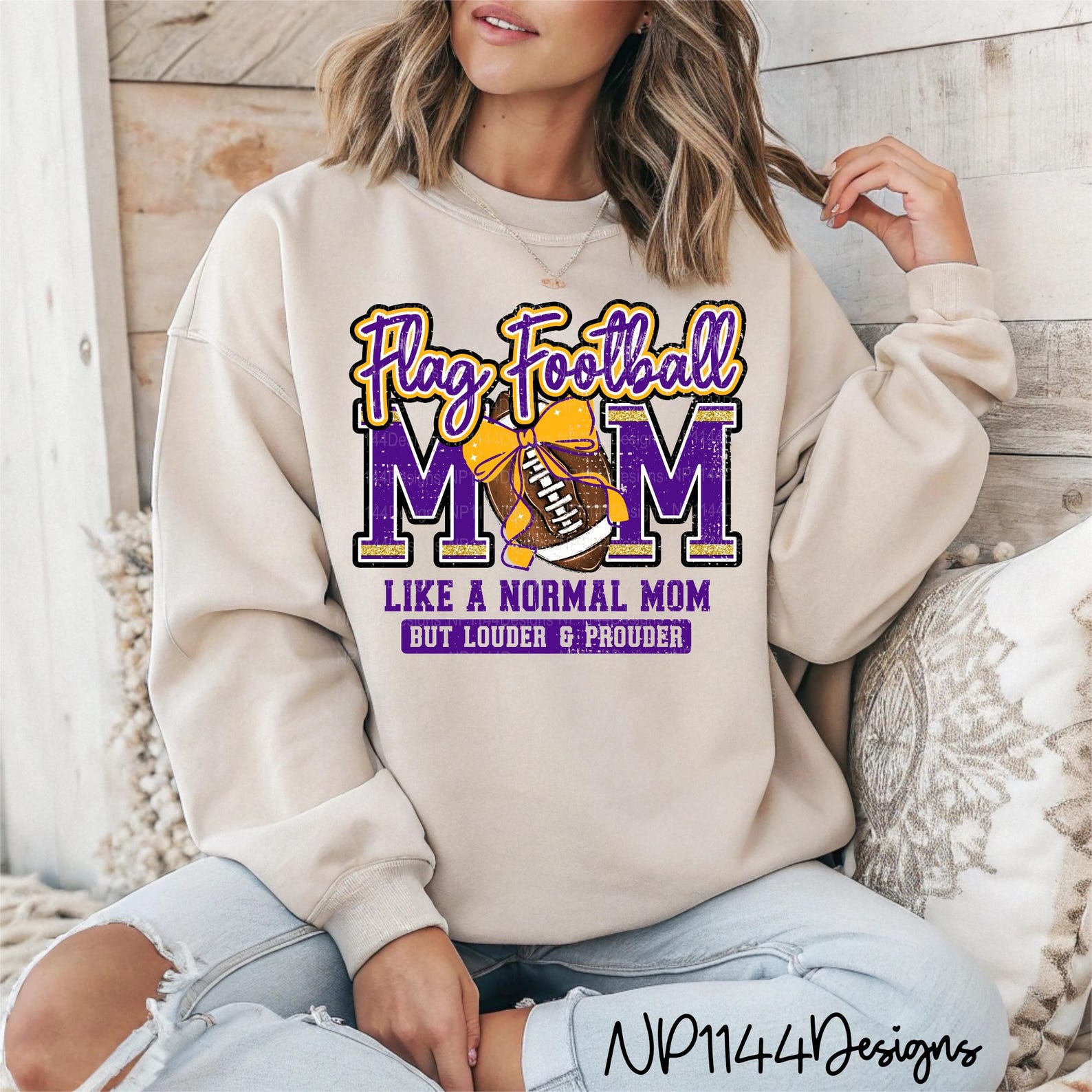 Flag Football Mom PNG, Purple & Gold Team Spirit, Distressed, Coquette ...