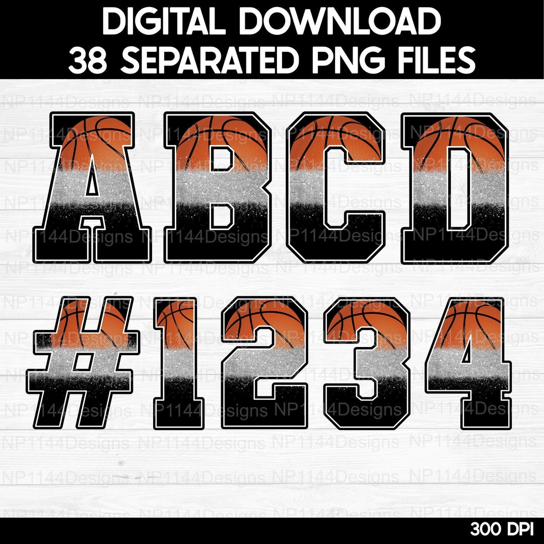 Basketball Alphabet PNG Bundle: Black & White, Silver Varsity Letters ...