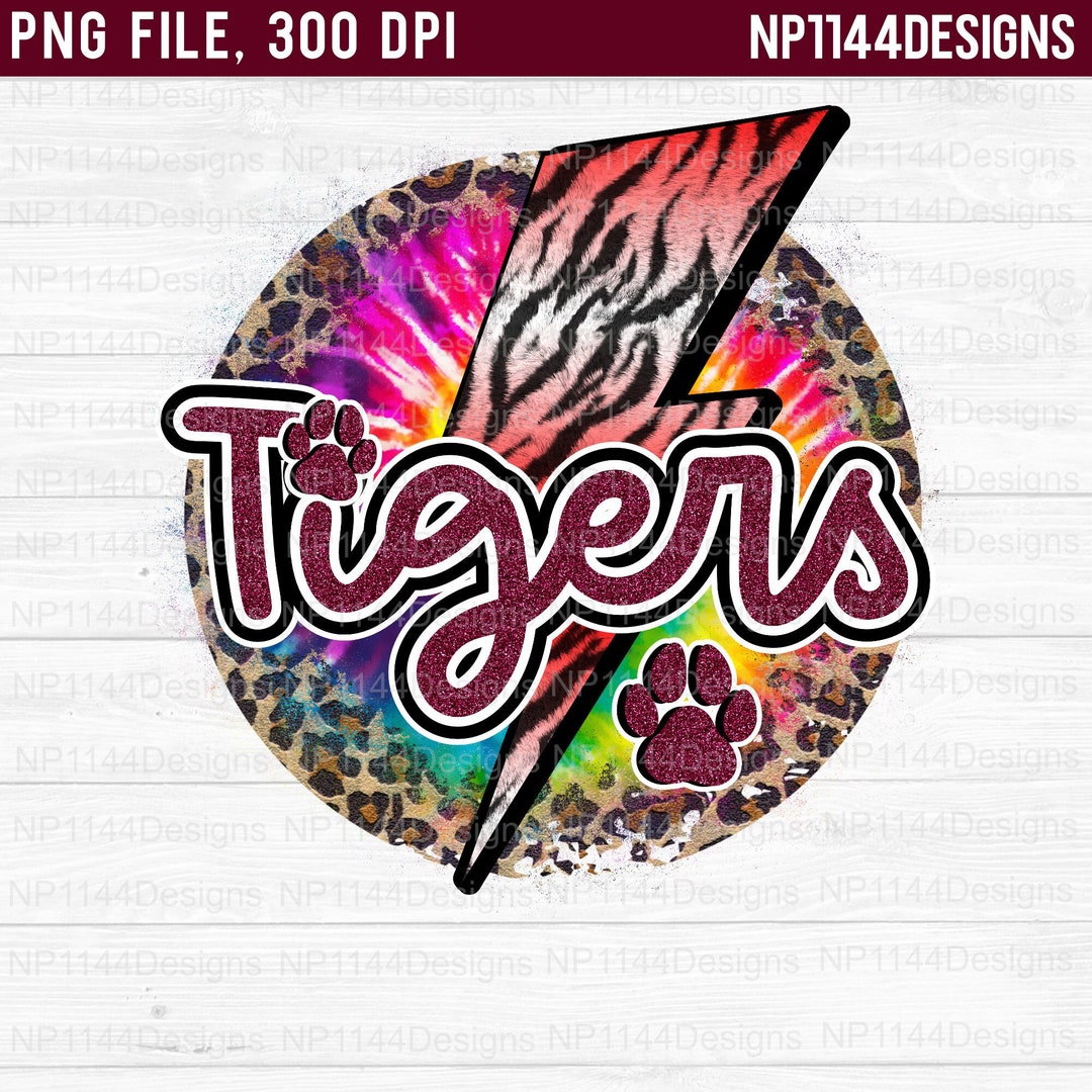 Tigers Tie Dye Lightning Bolt PNG, Maroon Team Spirit, Fur Tiger Print ...