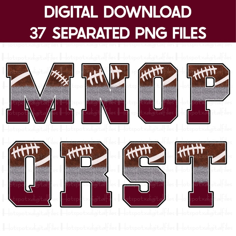 Football Maroon and Silver Glitter Alphabet Bundle PNG - Etsy