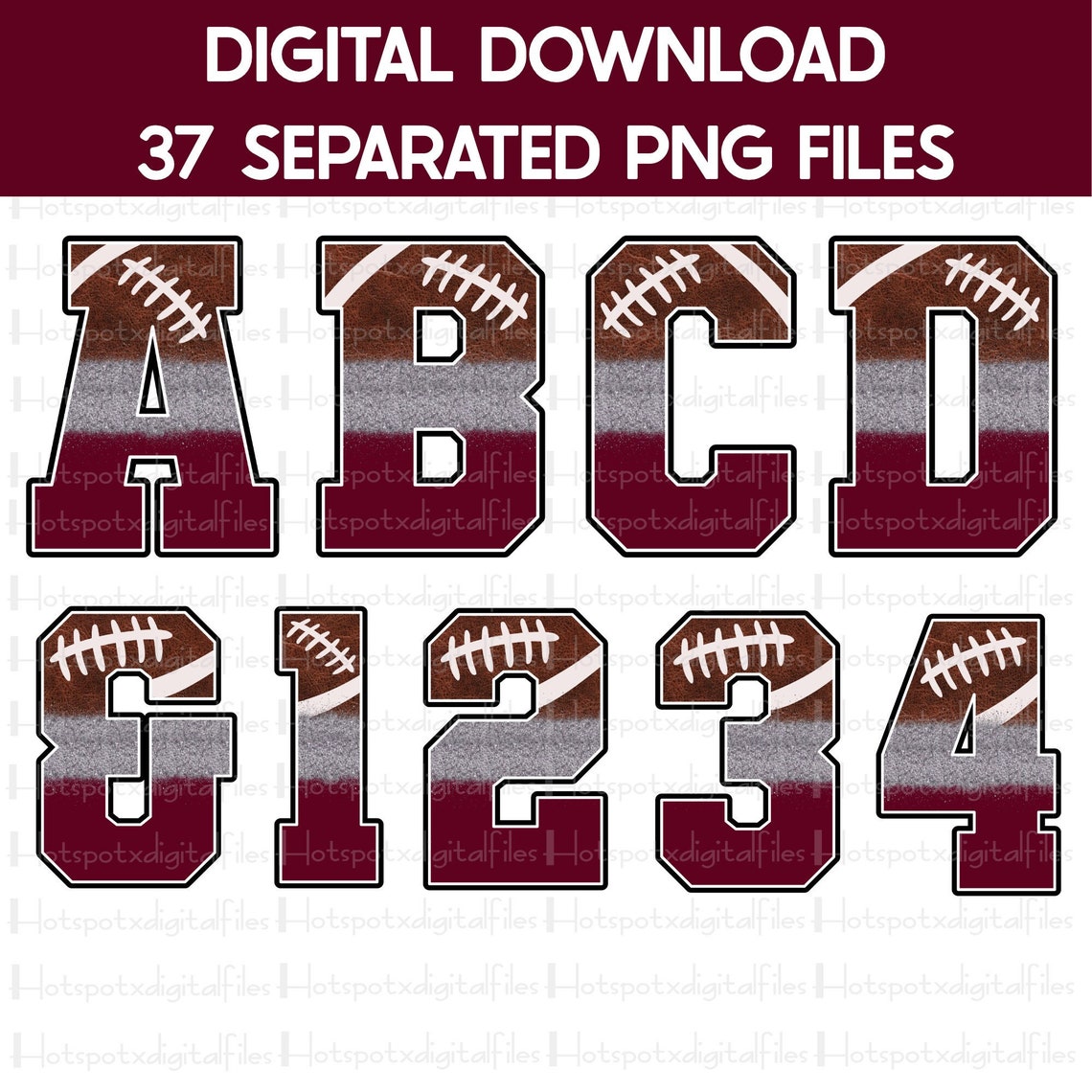 Football Alphabet Bundle PNG: Maroon Team Spirit, Varsity Letters and ...