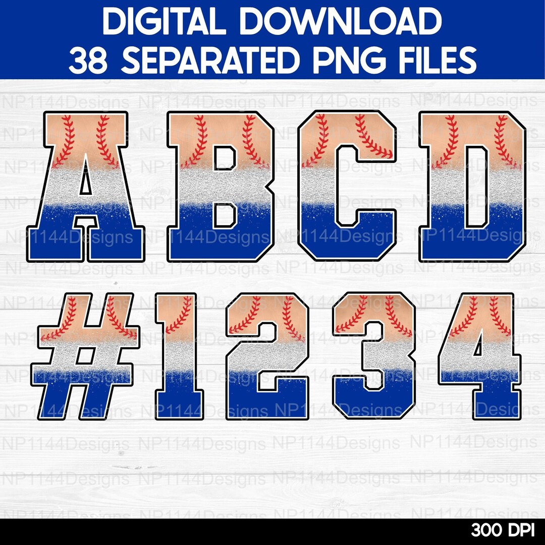 Baseball Alphabet Bundle PNG, Blue and White/silver Team Colors ...