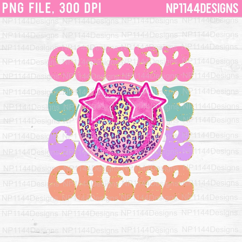 Preppy Cheer PNG: Cheer Smiley, Star Eyes Sublimation Design (digital ...