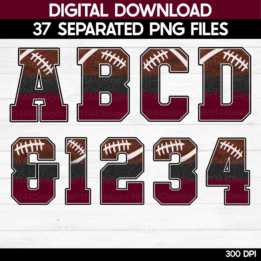 Football Alphabet PNG Bundle: Maroon and Black, Varsity Letters and ...