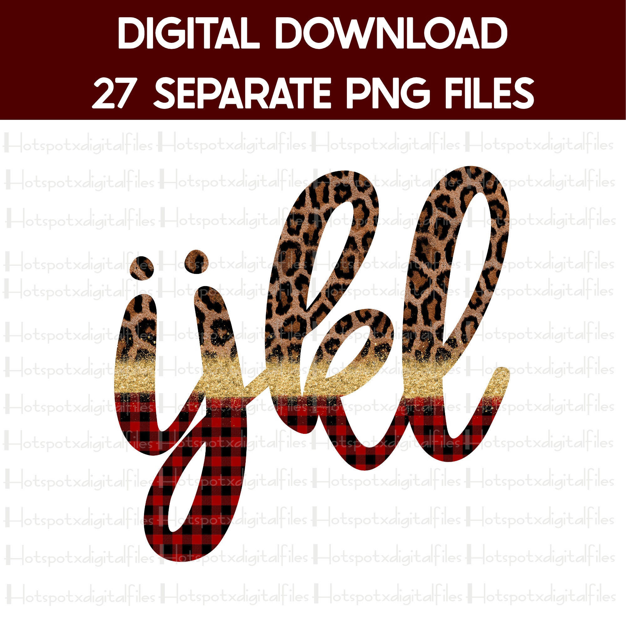 2 Tones Leopard print Buffalo Plaid Alphabet Bundle PNG | Etsy