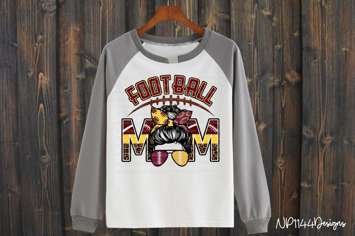Football Mom PNG: Maroon & Gold Team Spirit, Messy Bun, Sublimation ...