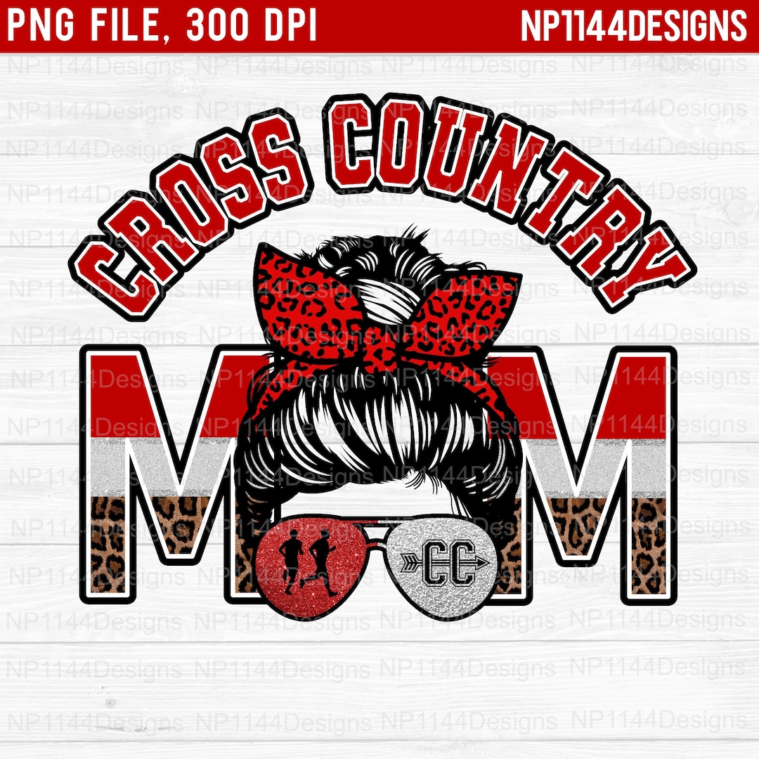 Cross Country Mom PNG: Red & White Team Spirit, Messy Bun, Sublimation ...