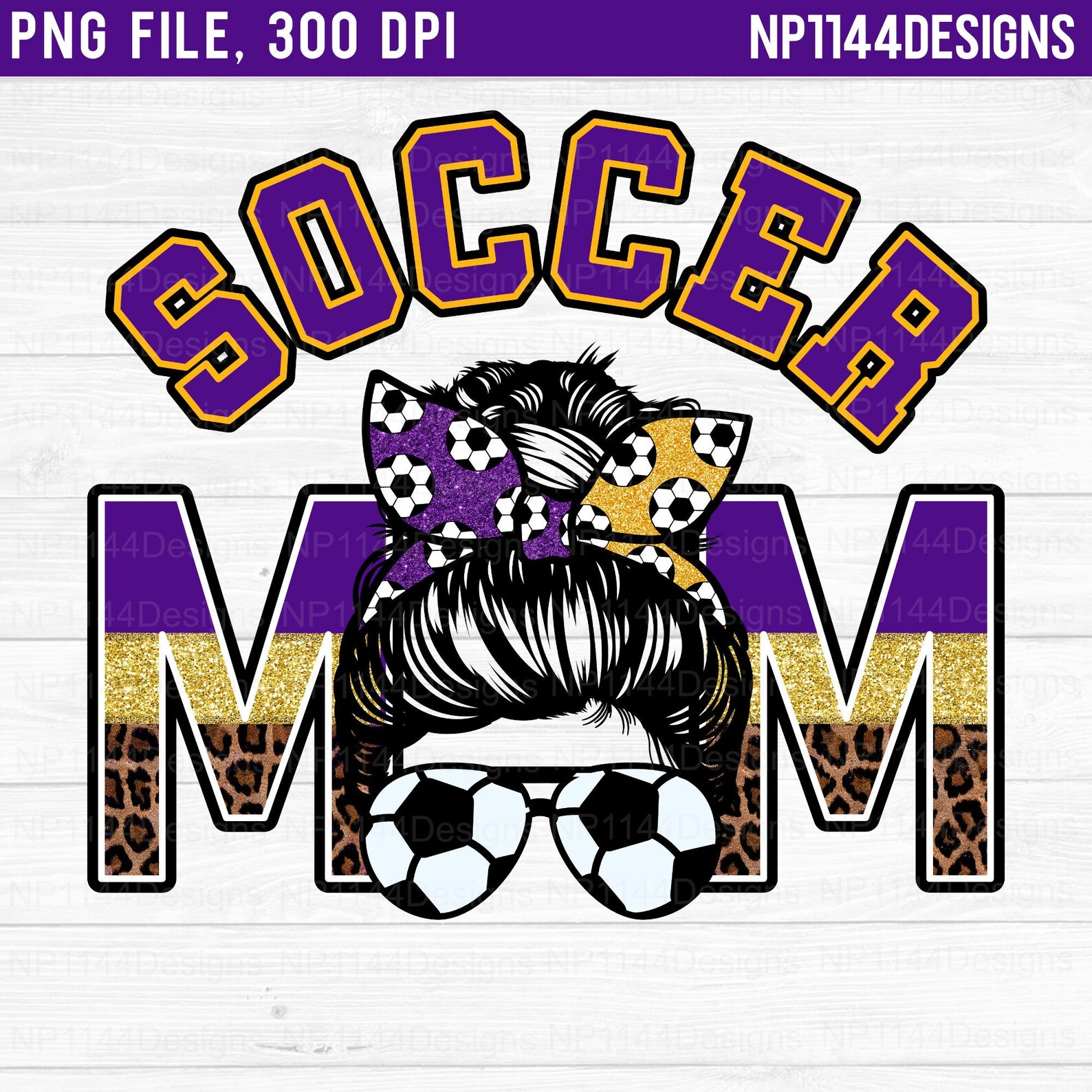 Soccer Mom PNG: Purple and Gold Team Spirit, Messy Bun Sublimation ...