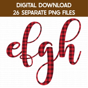 Red Buffalo Plaid Alphabet Bundle, Sublimation Handwritten Letters PNG ...