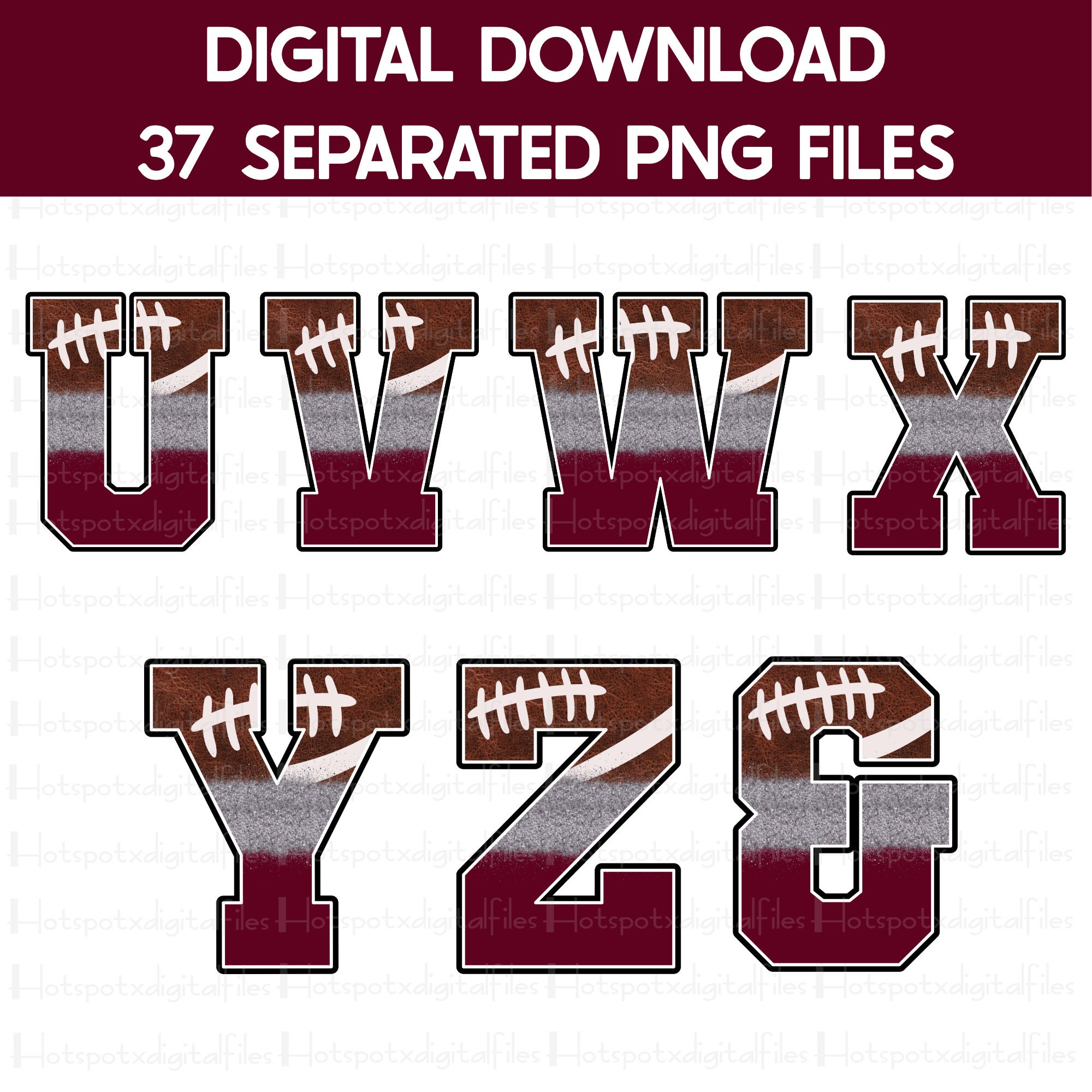 Football Alphabet Bundle PNG: Maroon Team Spirit, Varsity Letters and ...